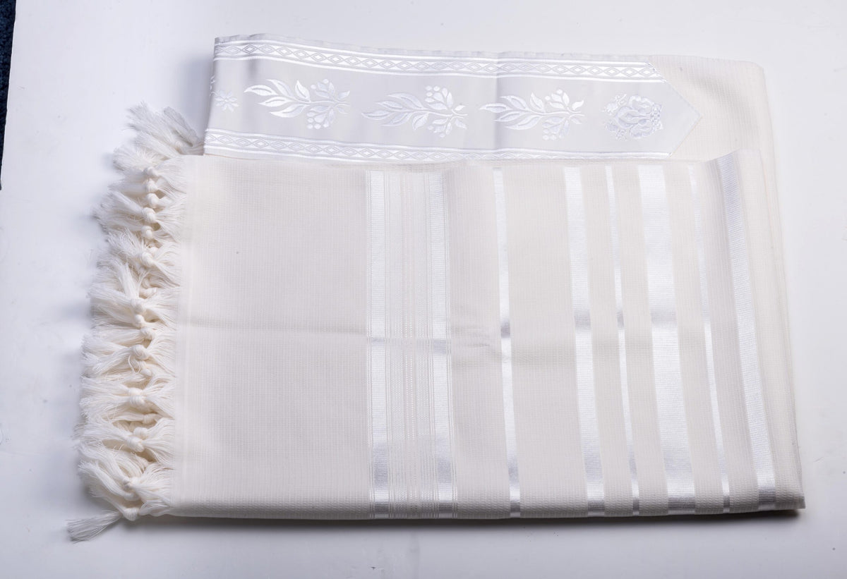 Tashbetz white stripe Tallit Gadol – PtilTekhelet